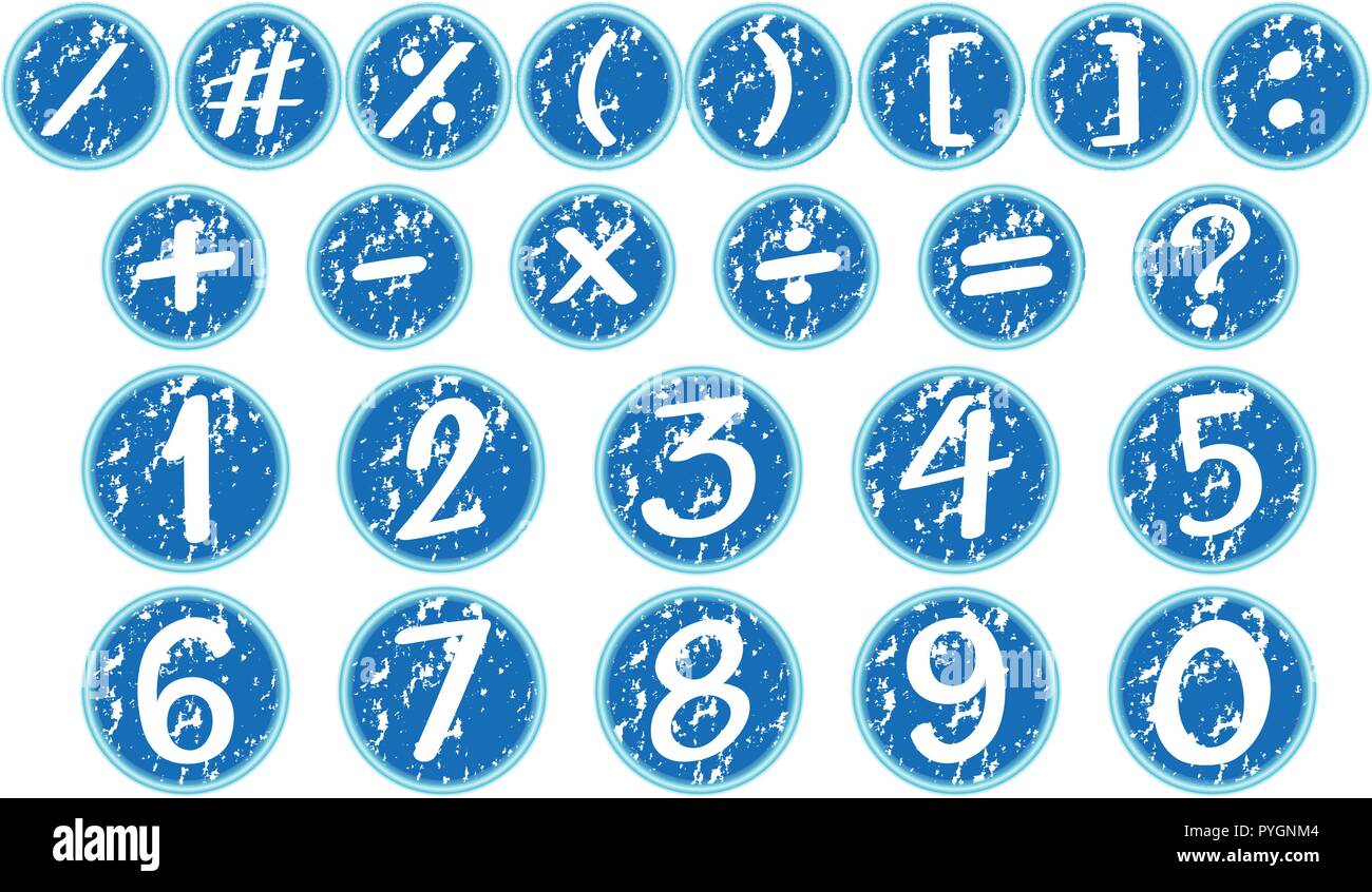 Numbers and signs on blue badges illustration Stock Vector Image & Art ...