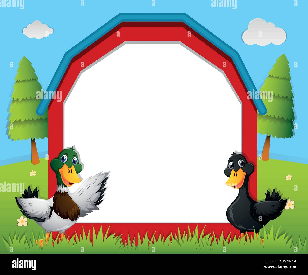 Border template with ducks in the farm illustration Stock Vector Image ...