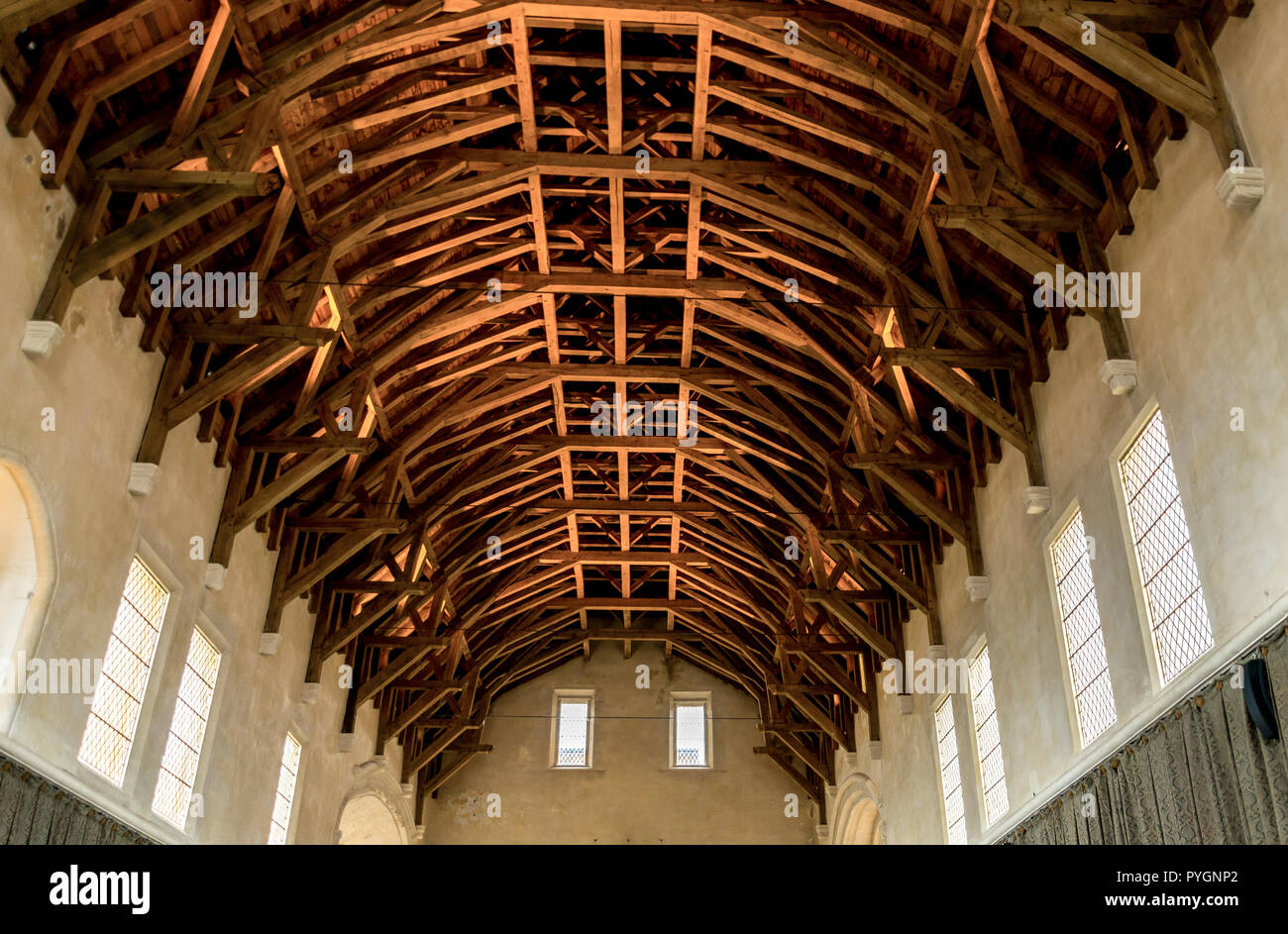A view of a wooden roof inside of Great Hall inside Stirling Castle ...