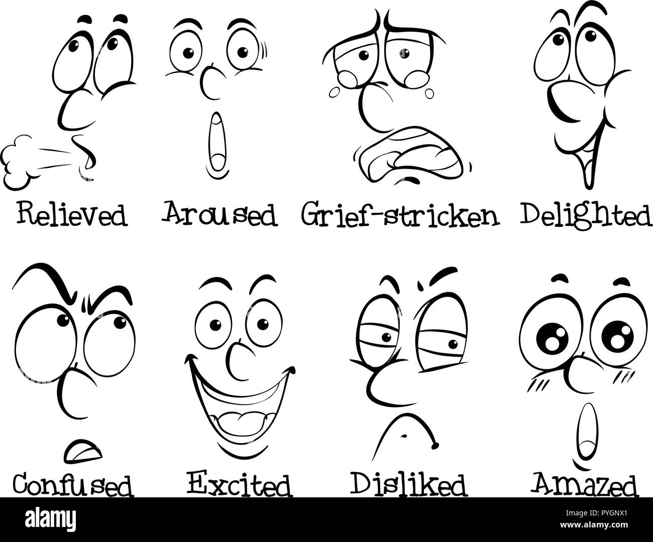 Facial expressions with words illustration Stock Vector Image & Art - Alamy