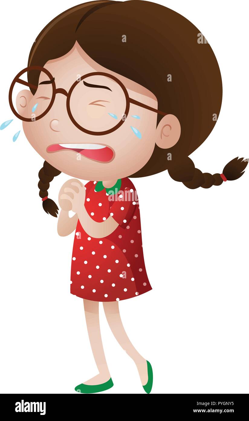 Little girl in red crying illustration Stock Vector Image & Art - Alamy
