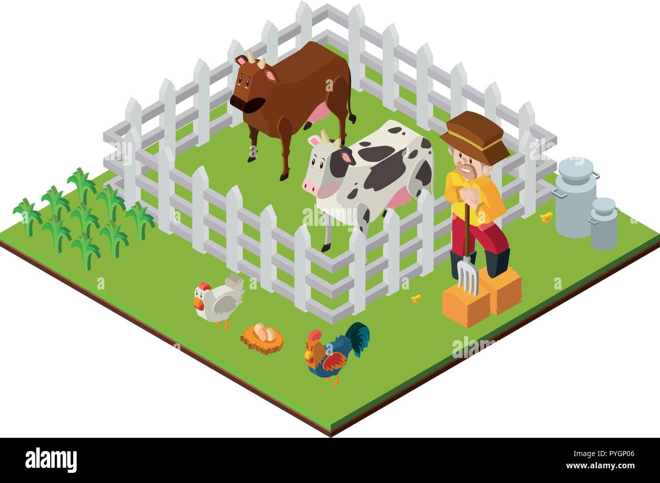 3D design for farmer and farm animals illustration Stock Vector Image ...