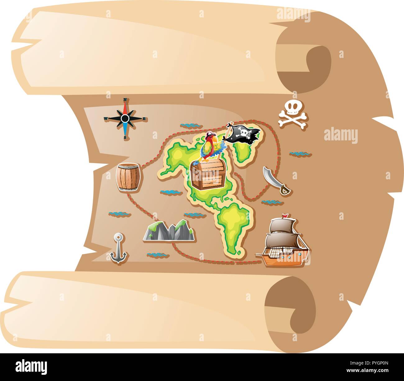 Treasure map on brown paper illustration Stock Vector Image & Art - Alamy