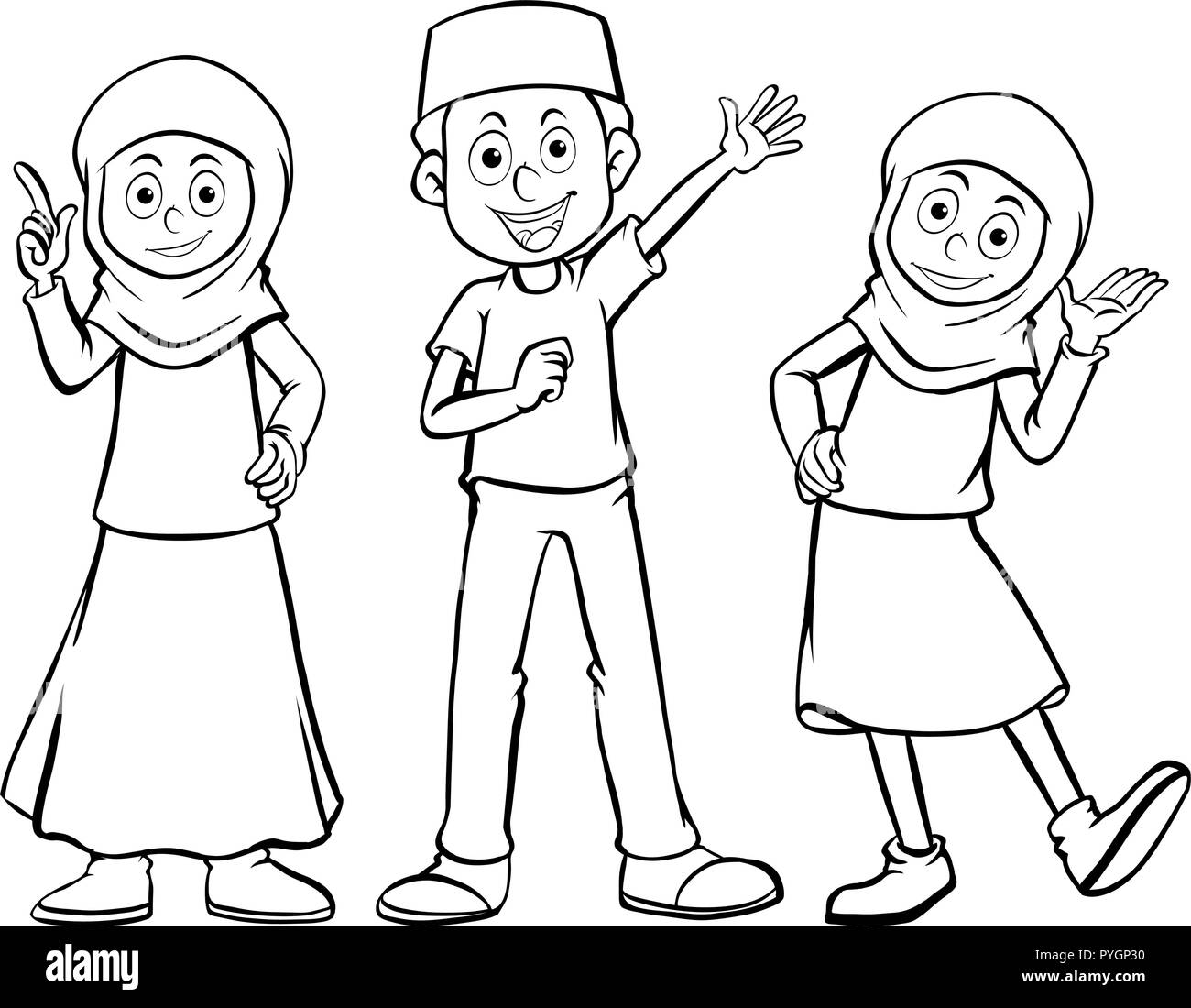 Three muslim characters with happy face illustration Stock Vector Image ...