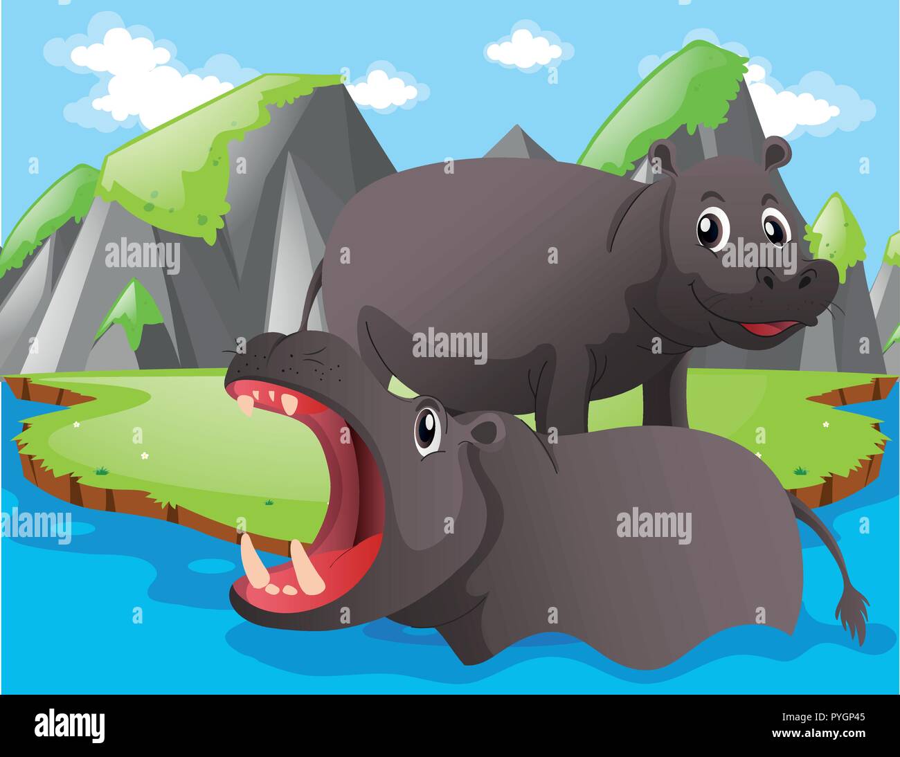 Two hippos living by the river illustration Stock Vector Image & Art ...