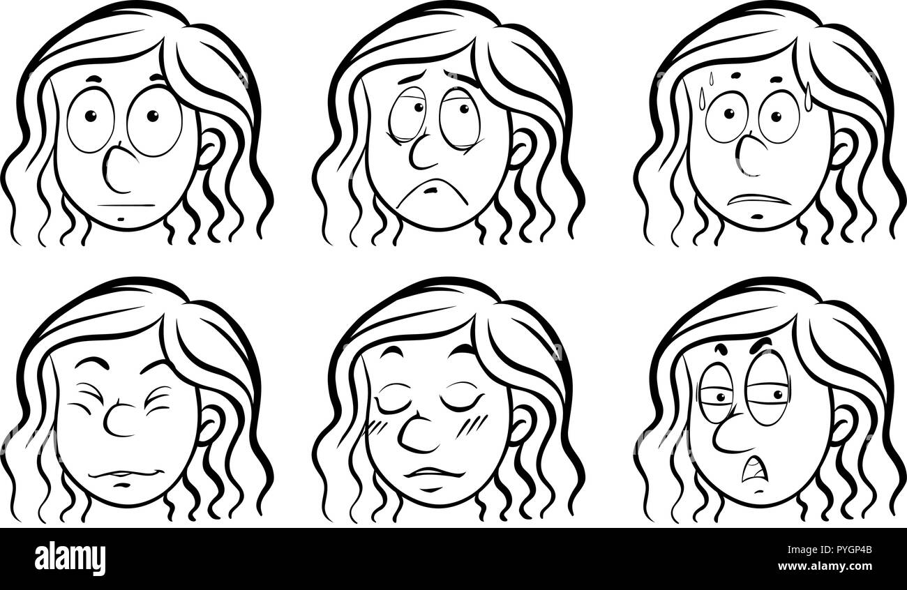 Female face with different emotions illustration Stock Vector Image ...