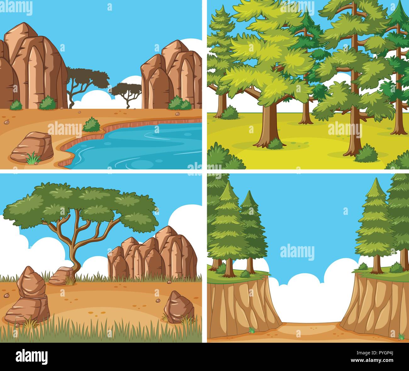 Four nature scenes at day time illustration Stock Vector Image & Art ...