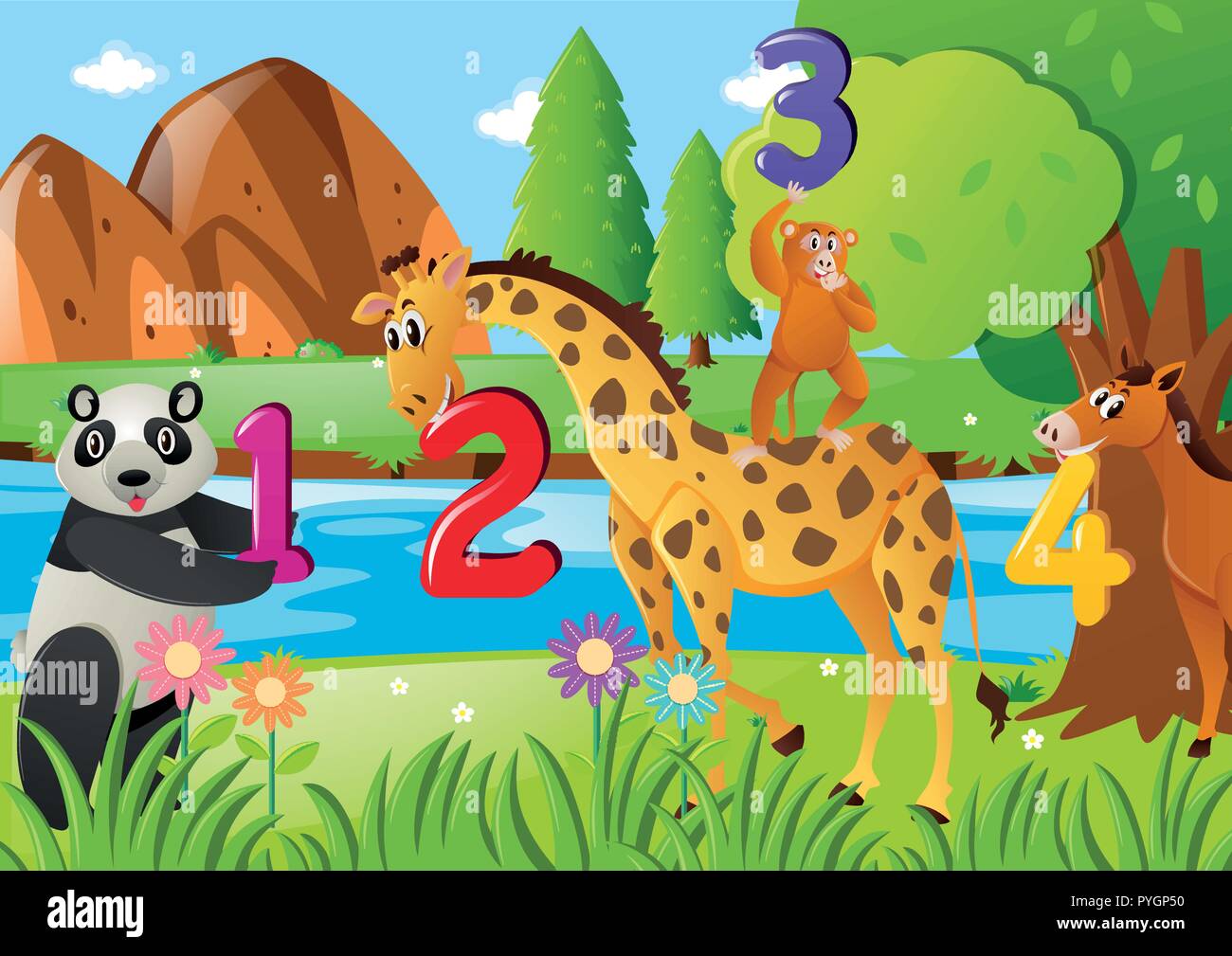 Counting numbers with wild animals illustration Stock Vector Image ...