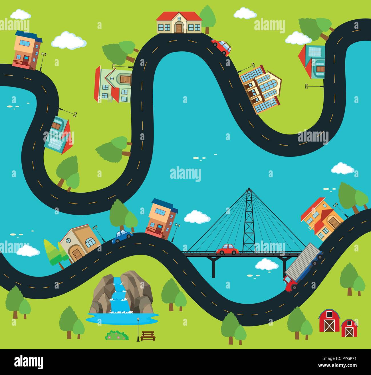 Lane with farm buildings Stock Vector Images - Alamy