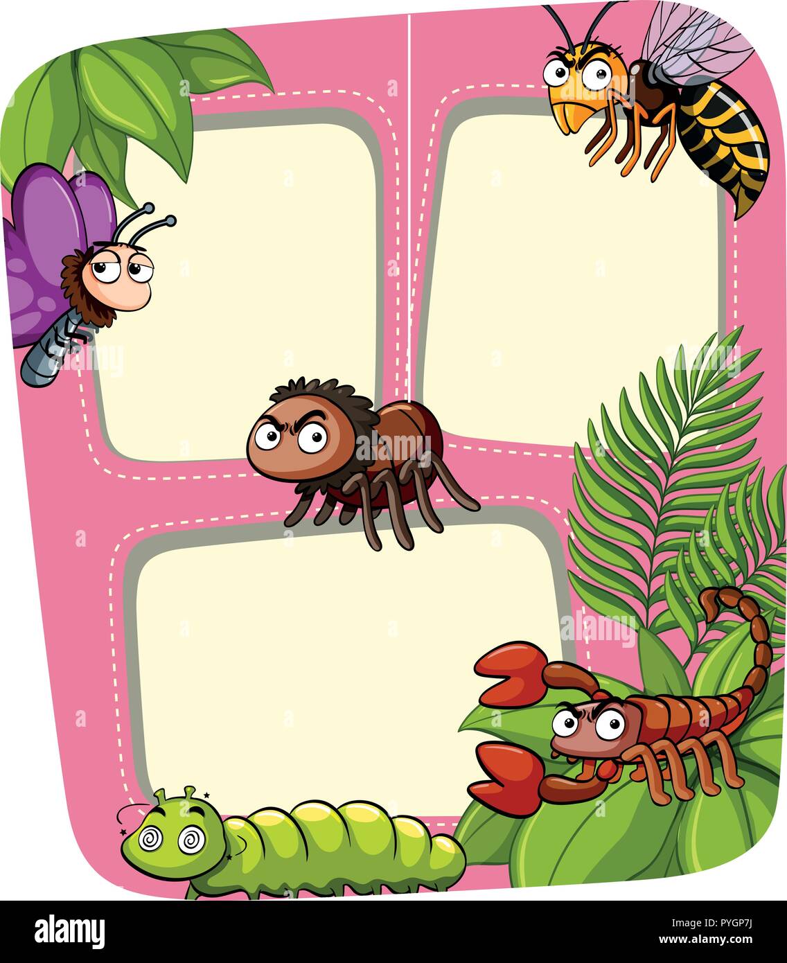 Border template with many insects in garden illustration Stock Vector ...