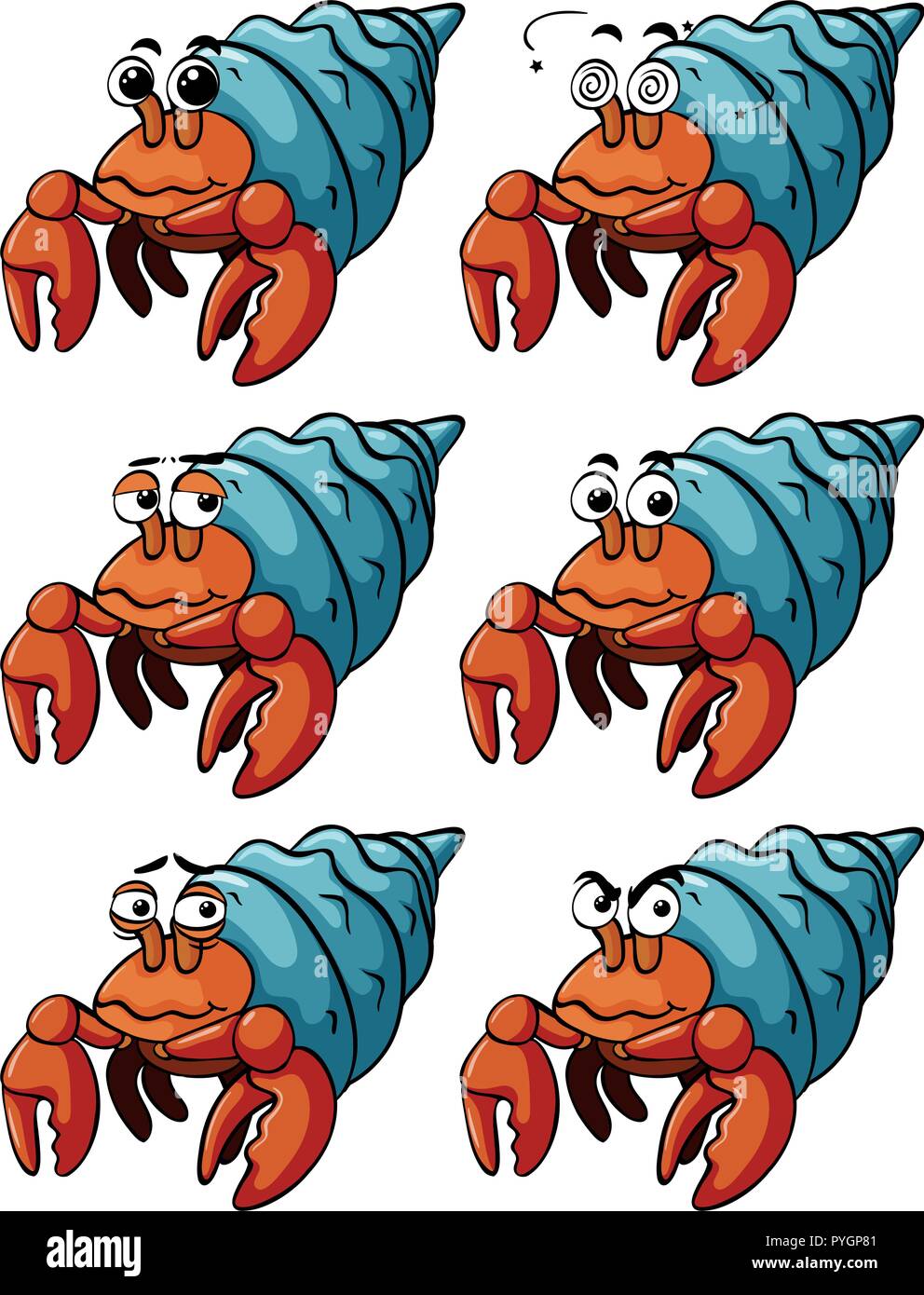 Hermit crabs with different emotions illustration Stock Vector Image ...
