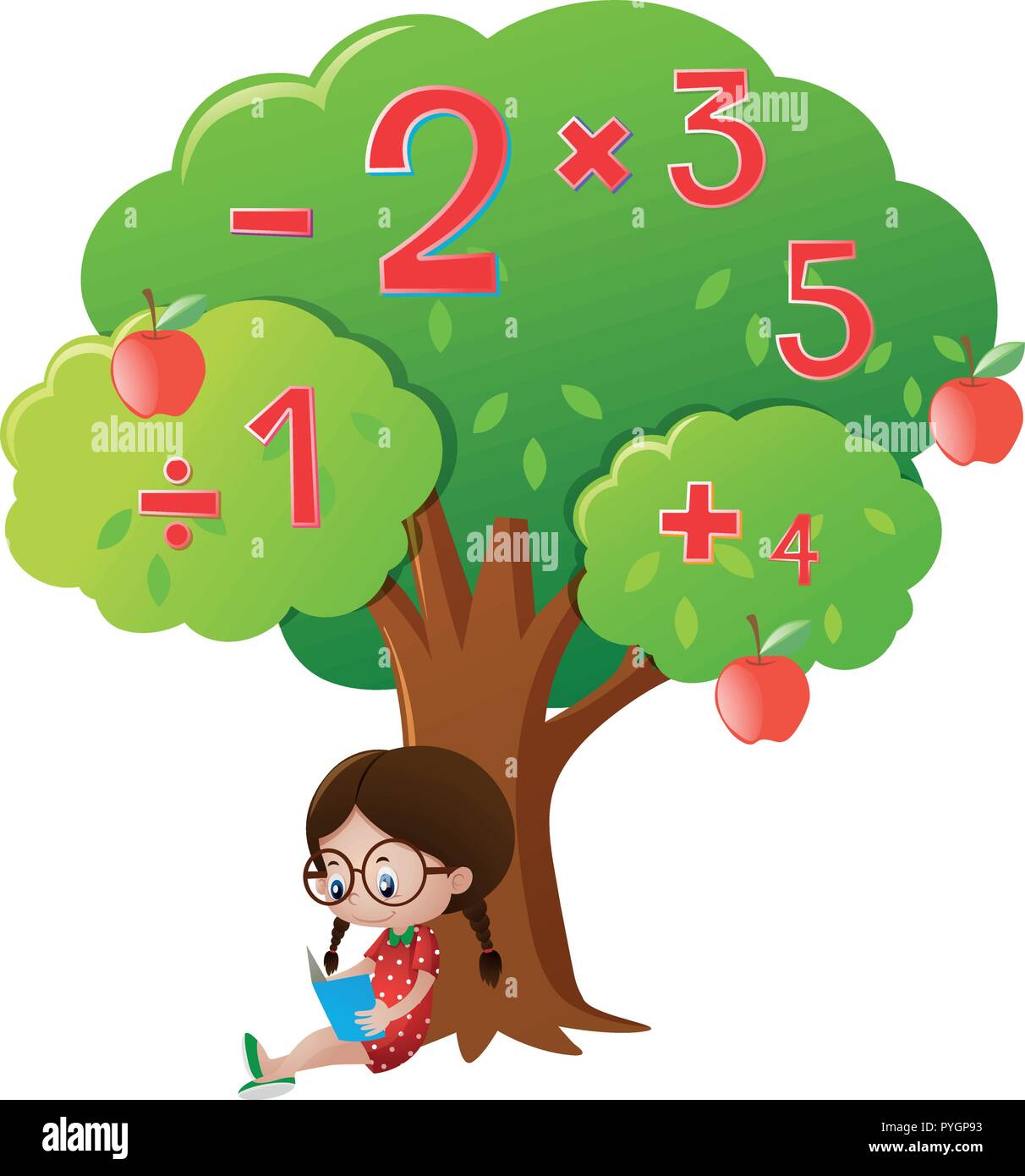 Girl studying math under the tree illustration Stock Vector Image & Art ...