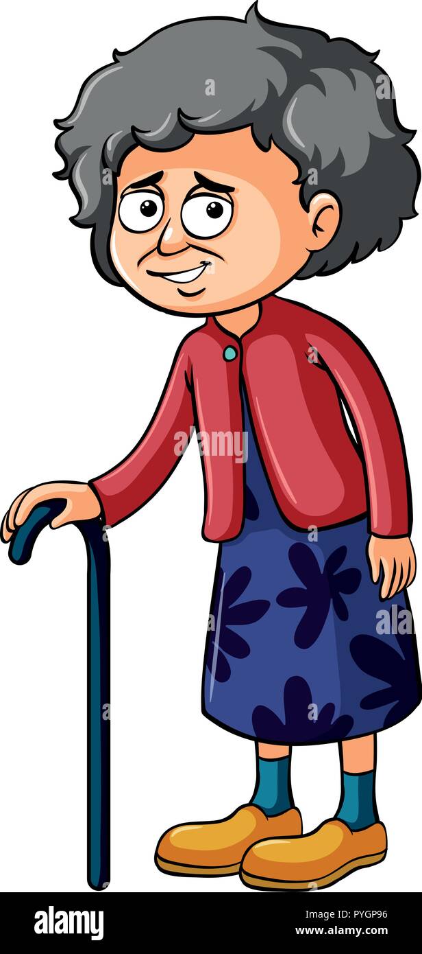Grandmother with walking stick illustration Stock Vector Image & Art ...