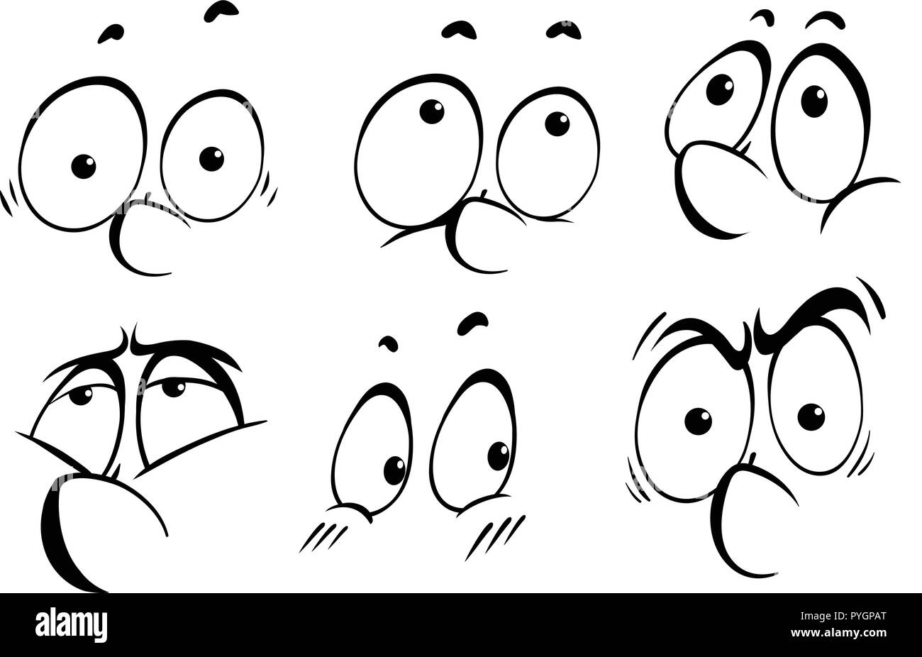 Facial expression doodle in black outline illustration Stock Vector ...