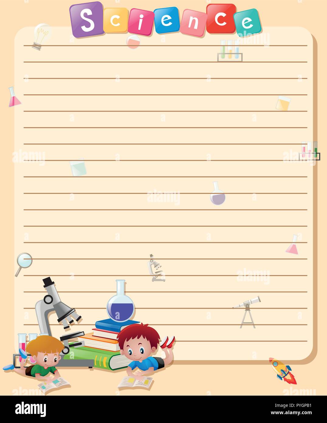 Line paper template with boys reading book illustration Stock Vector ...