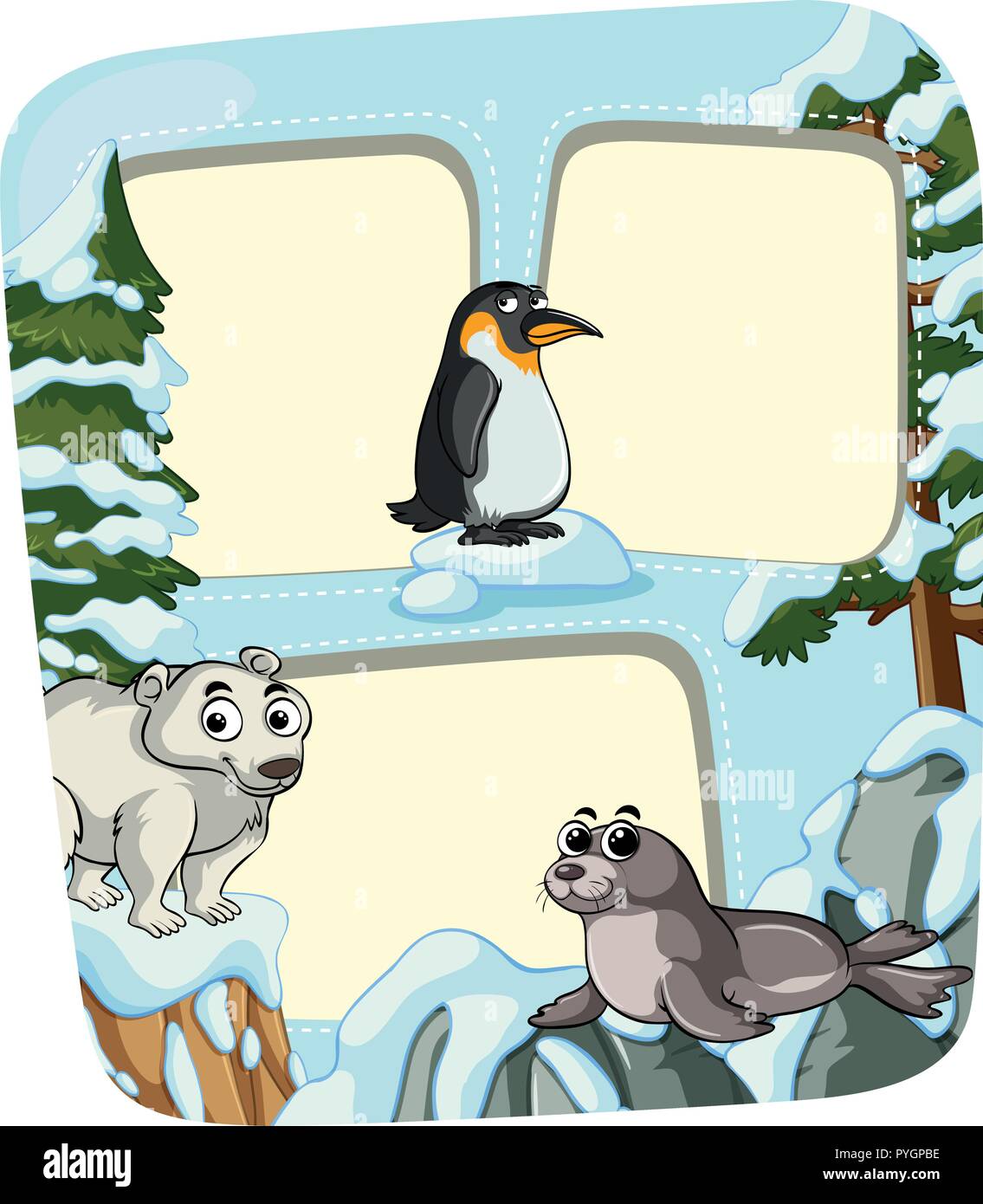 Paper template with animals in winter illustration Stock Vector Image ...