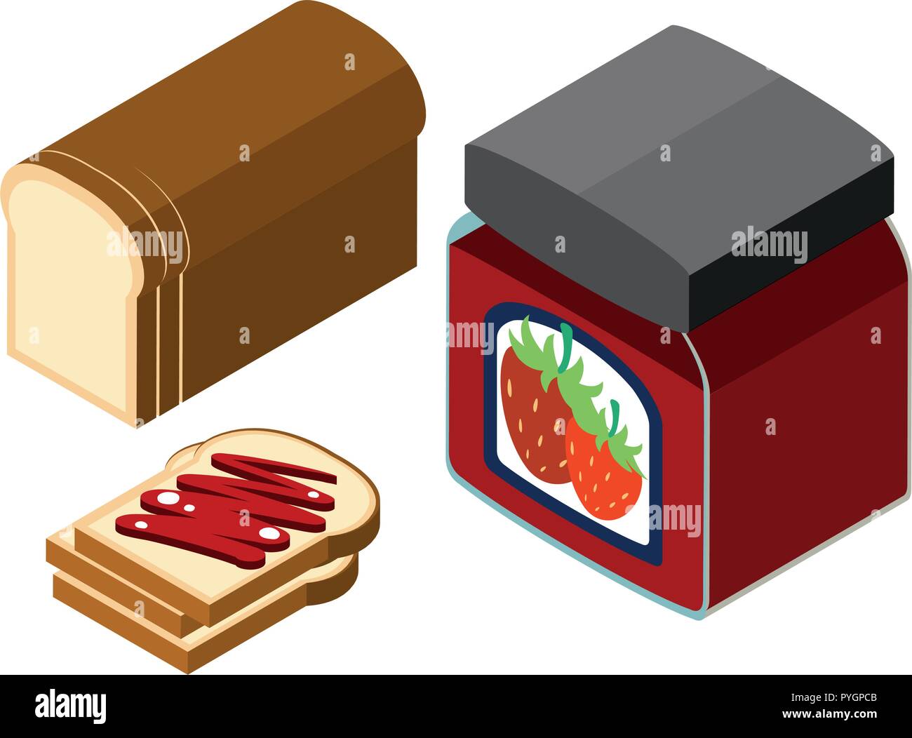 3D design for strawberry jam and bread illustration Stock Vector Image ...
