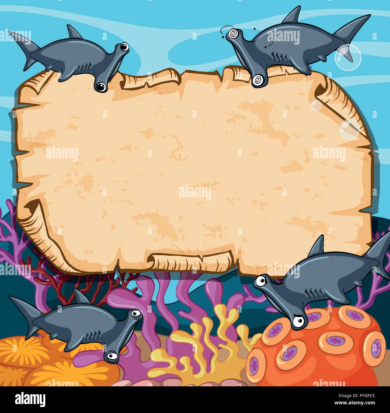 Banner template with hammerhead sharks illustration Stock Vector Image ...