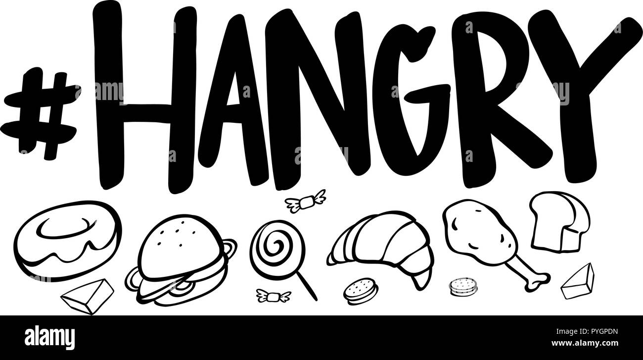 Word expression for hangry with many food illustration Stock Vector ...