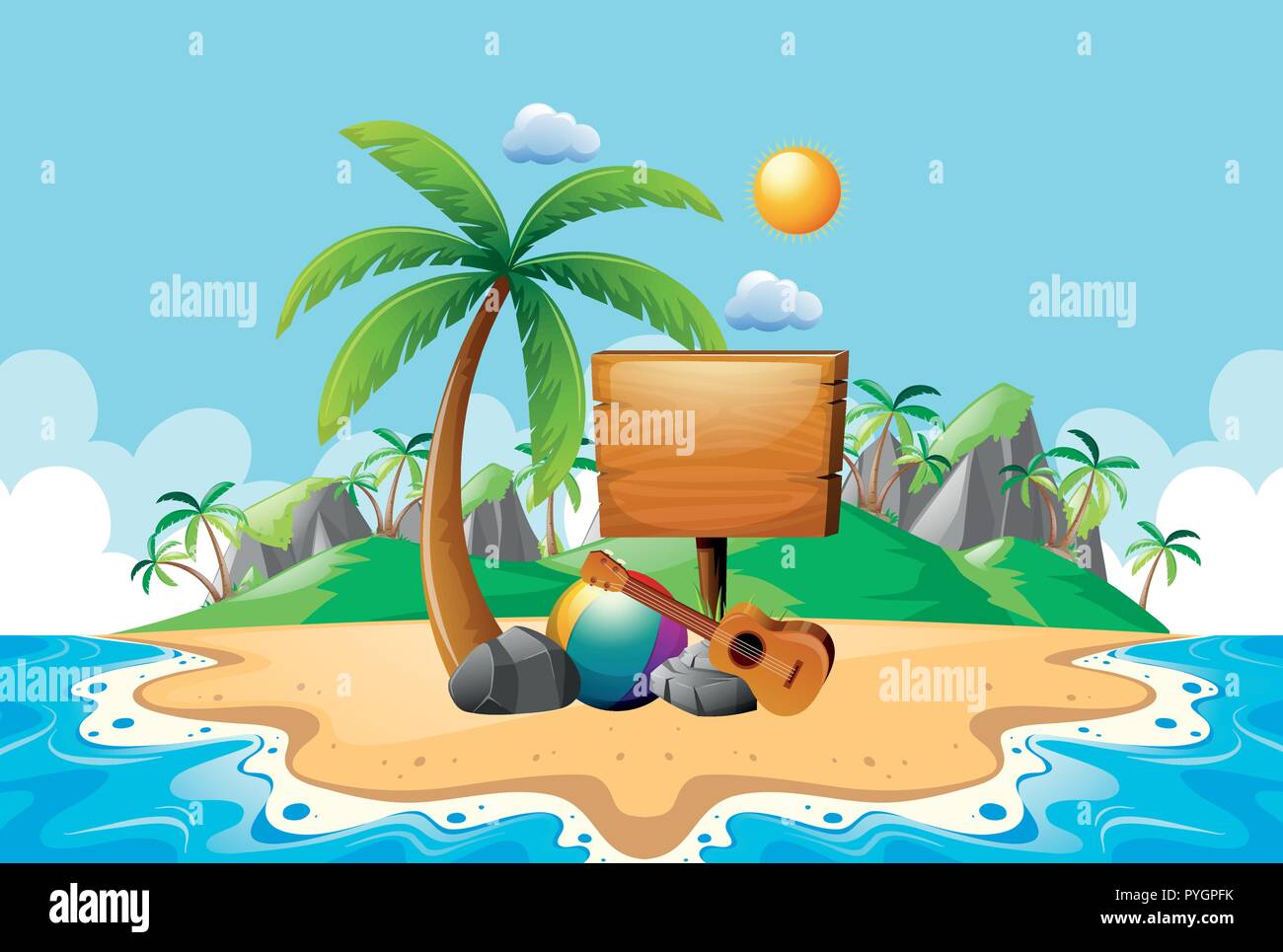Island scene with summer elements illustration Stock Vector Image & Art ...