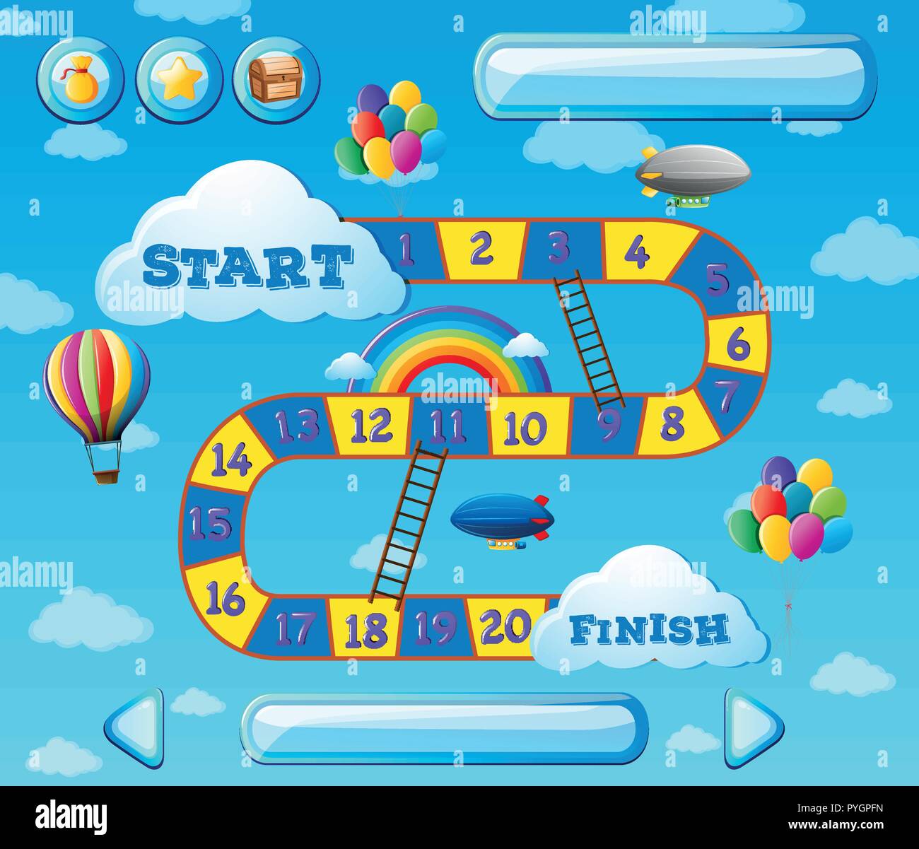 Game template with balloons in sky background illustration Stock Vector ...