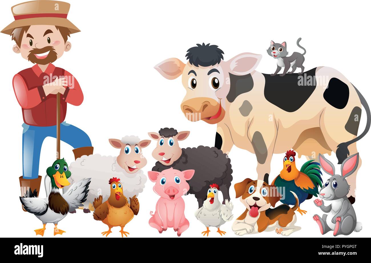 Farmer and many animals illustration Stock Vector Image & Art - Alamy