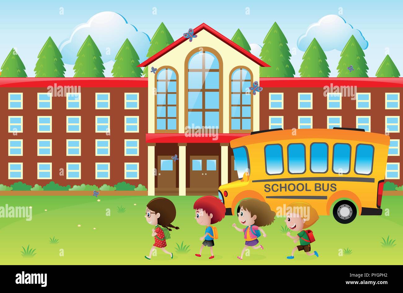 Happy Kids Going To School Illustration Stock Vector Image Art Alamy happy-kids-going-to-school-illustration-stock-vector-image-art-alamy