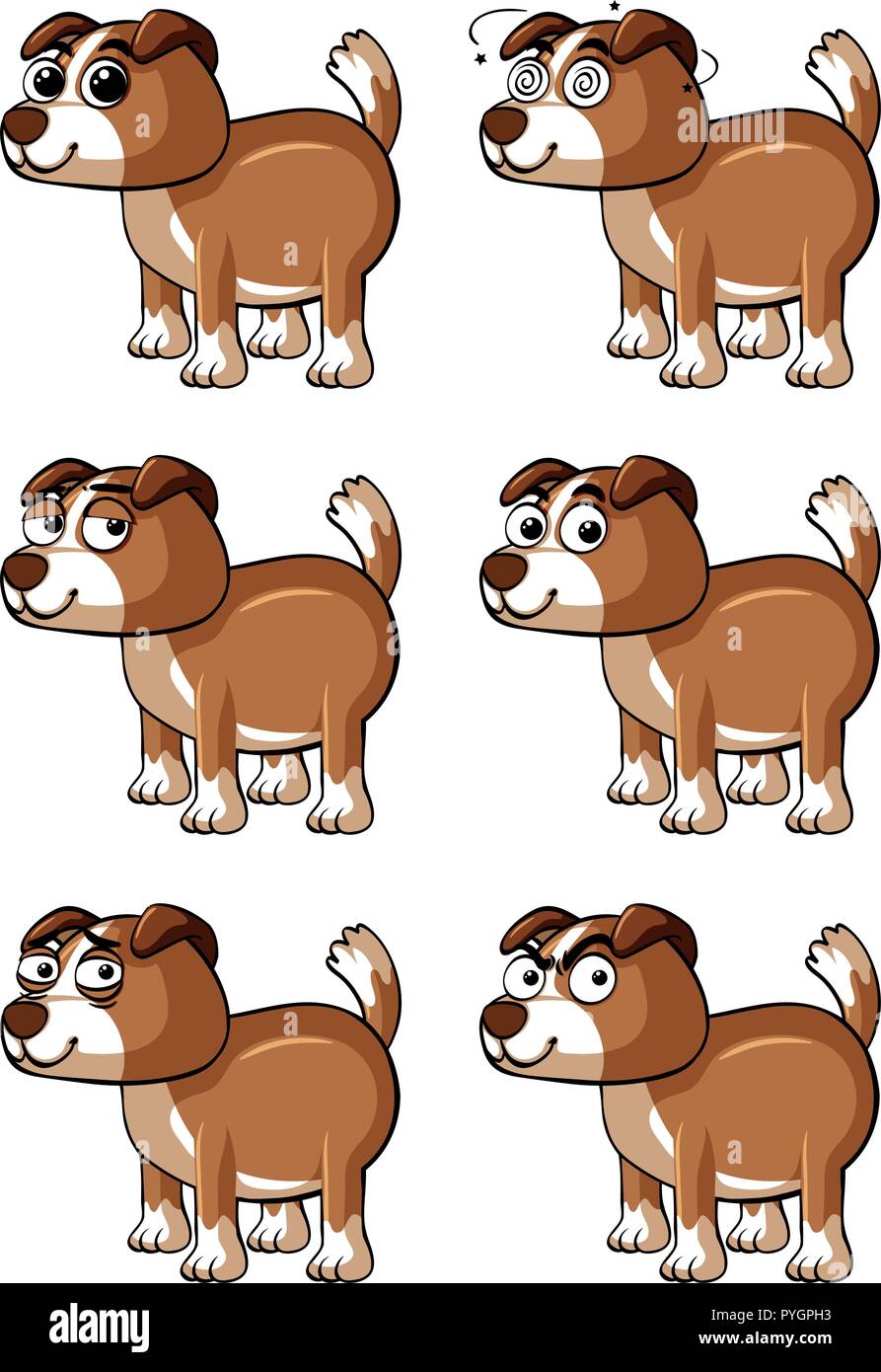 Brown dog with different facial emotions illustration Stock Vector ...
