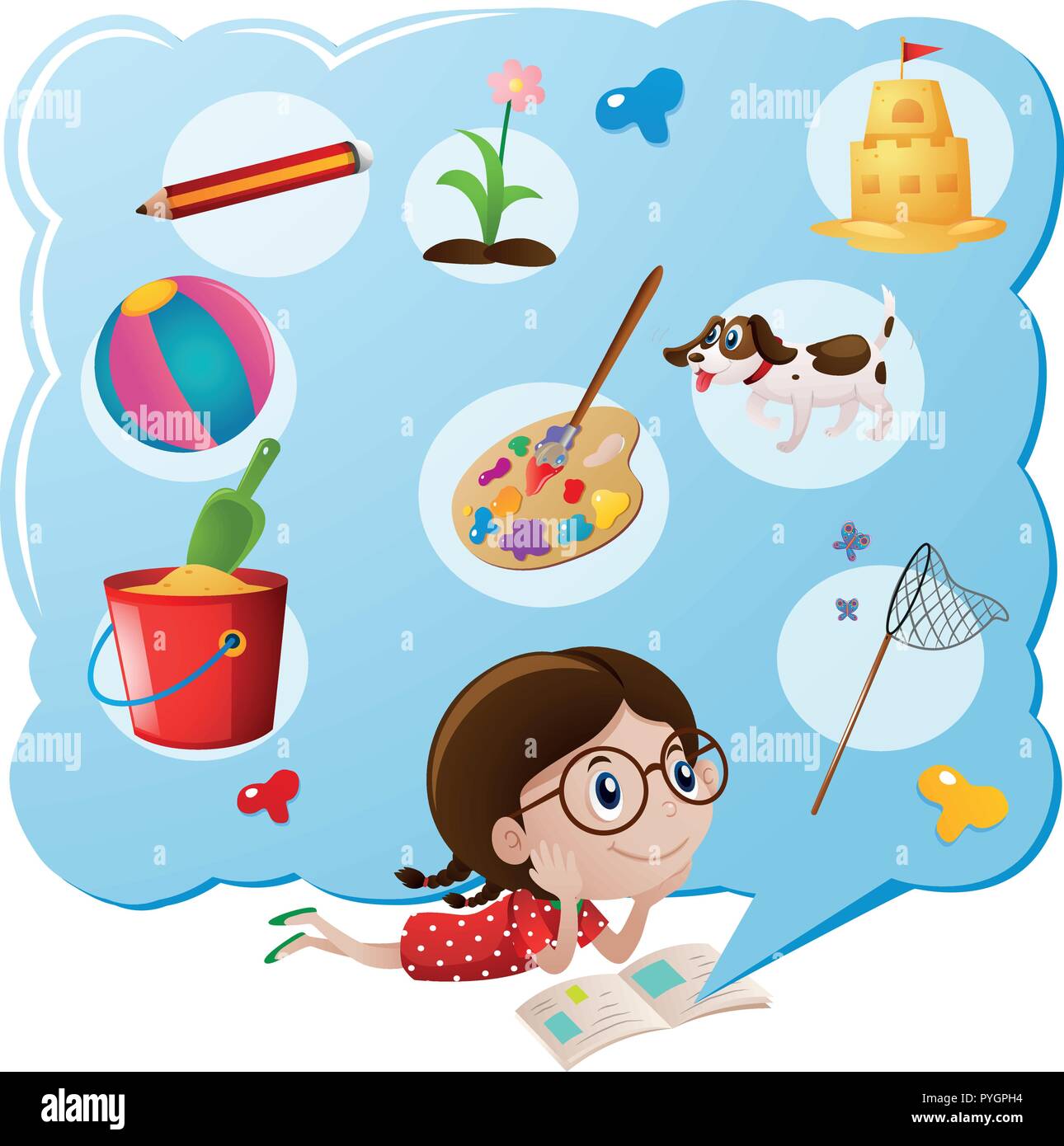 Girl thinking of favorite things illustration Stock Vector Image & Art ...