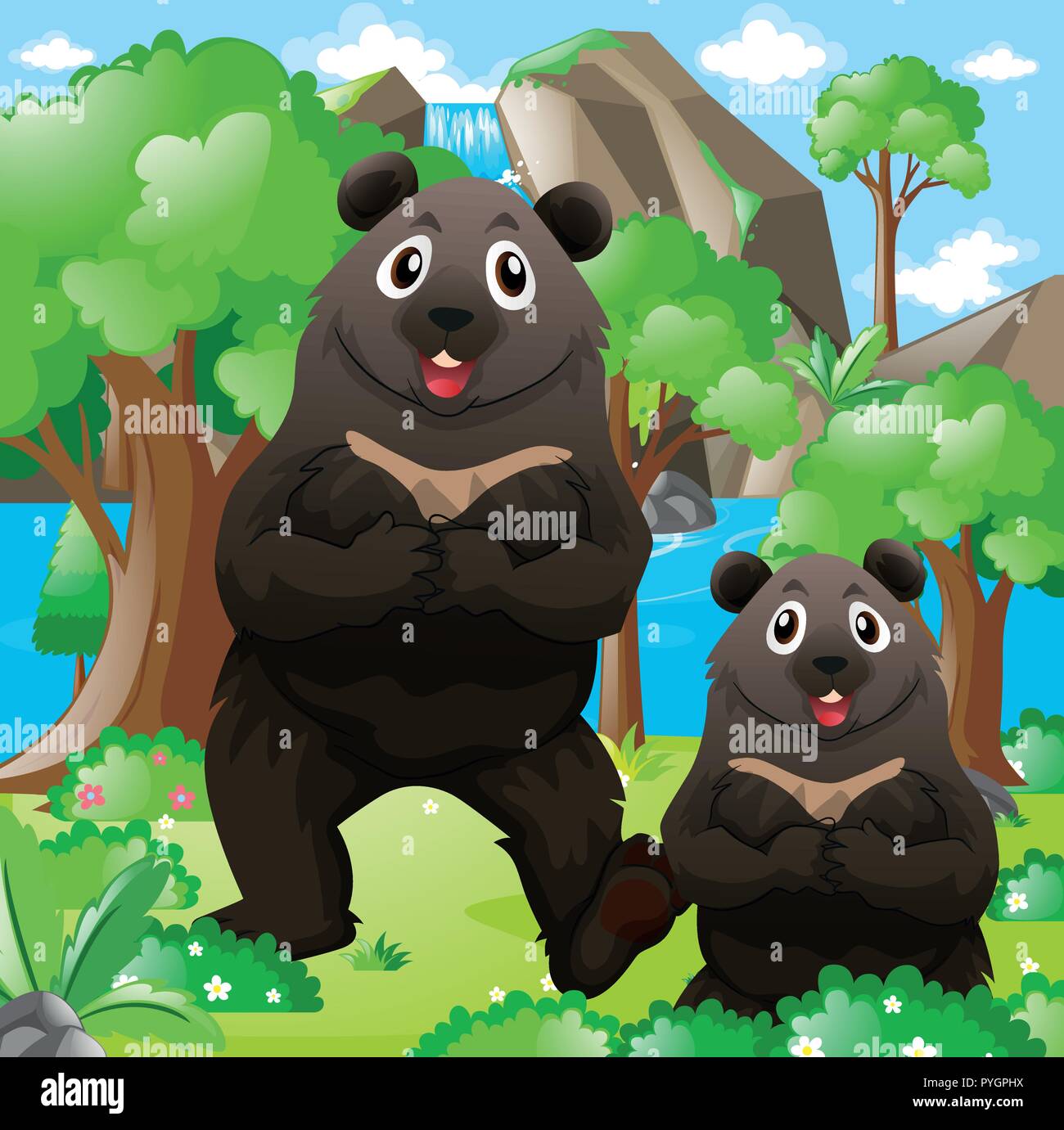 Two bears in the forest illustration Stock Vector Image & Art - Alamy