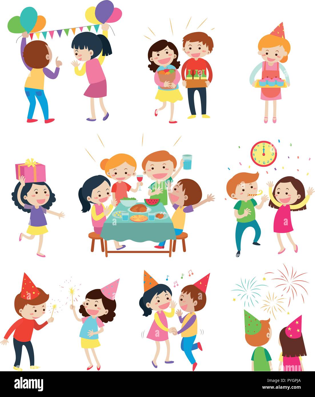 Different scenes at the party illustration Stock Vector Image & Art - Alamy