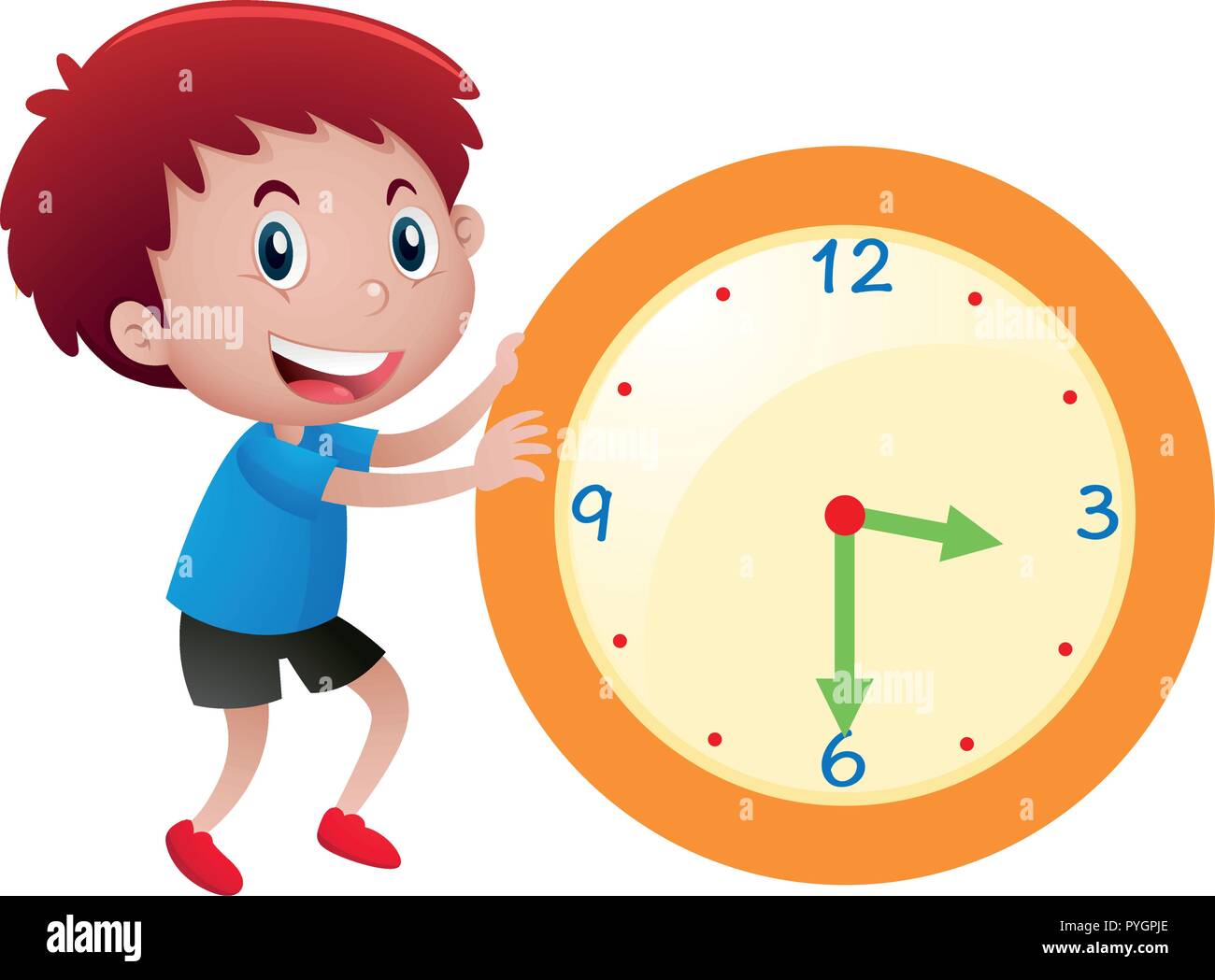 Boy and yellow clock illustration Stock Vector Image & Art - Alamy
