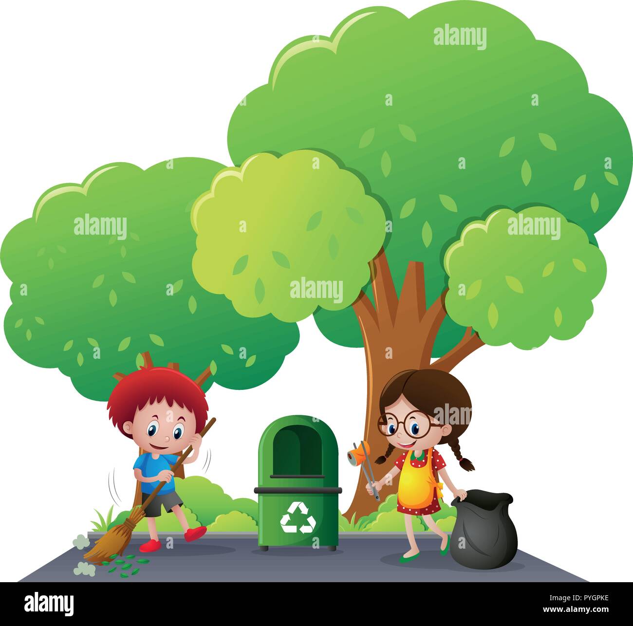 Boy and girl cleaning the road illustration Stock Vector Image & Art ...