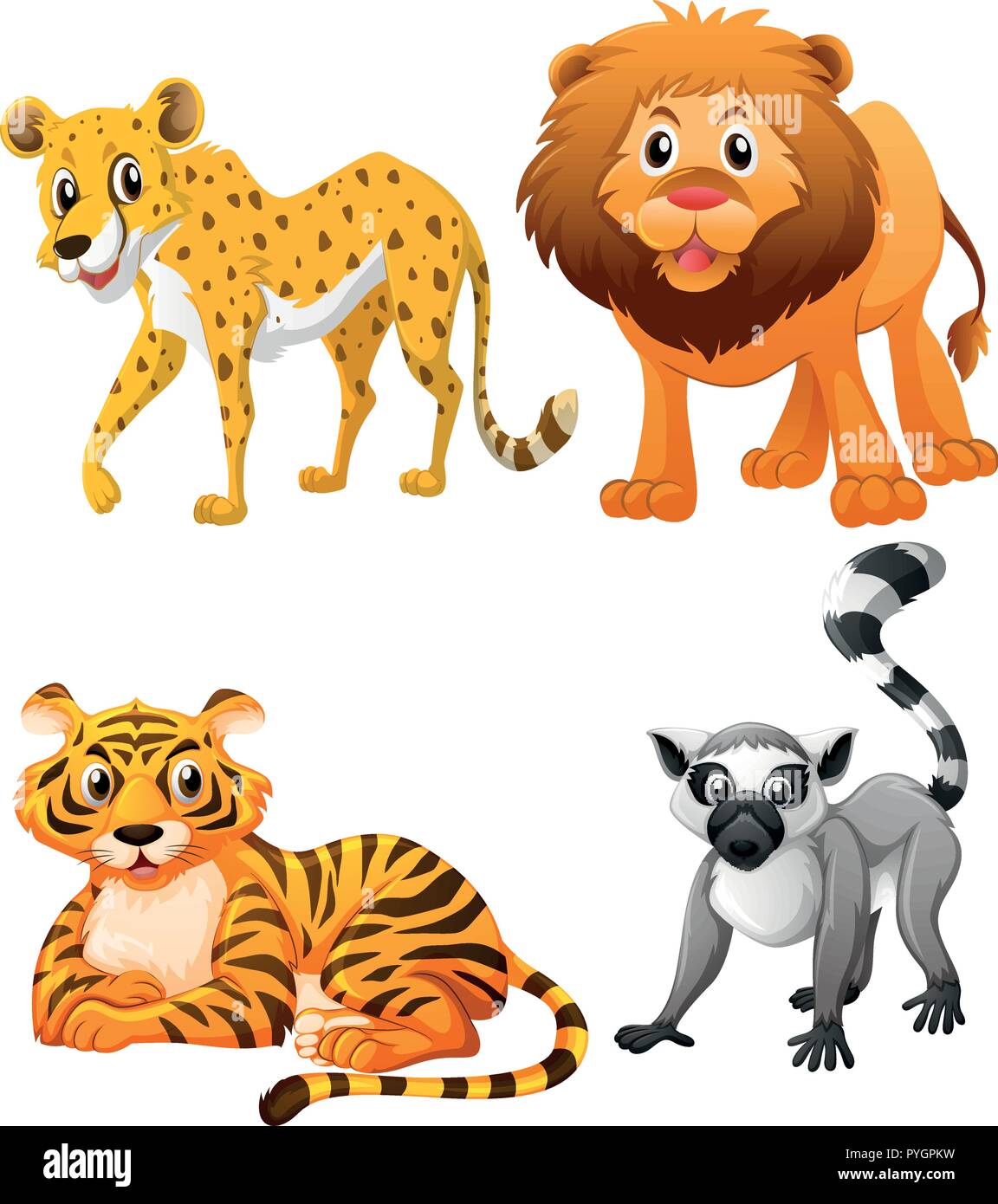 Tigers and lion on white background illustration Stock Vector Image ...