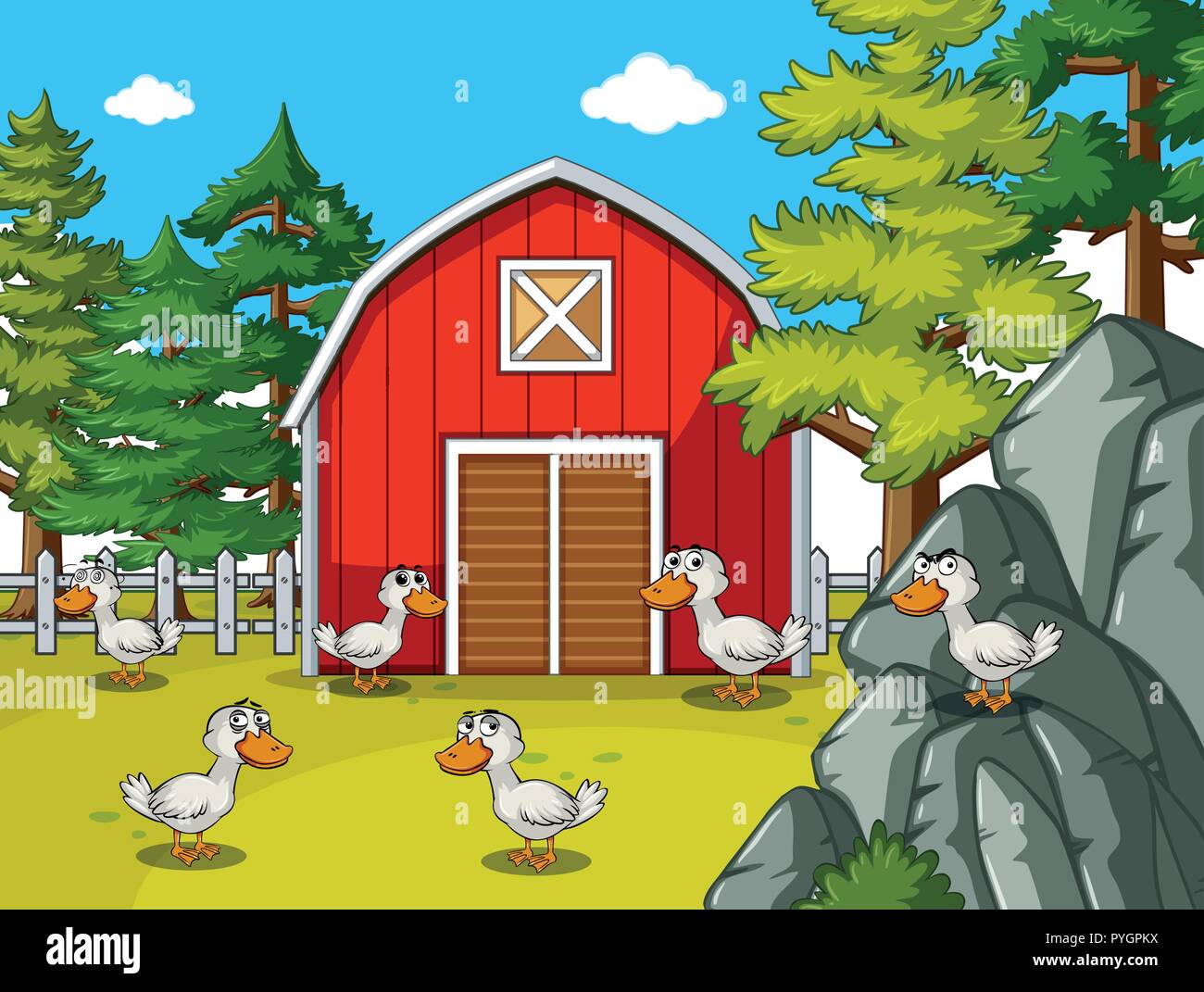 Many ducks living on the farm illustration Stock Vector Image & Art - Alamy