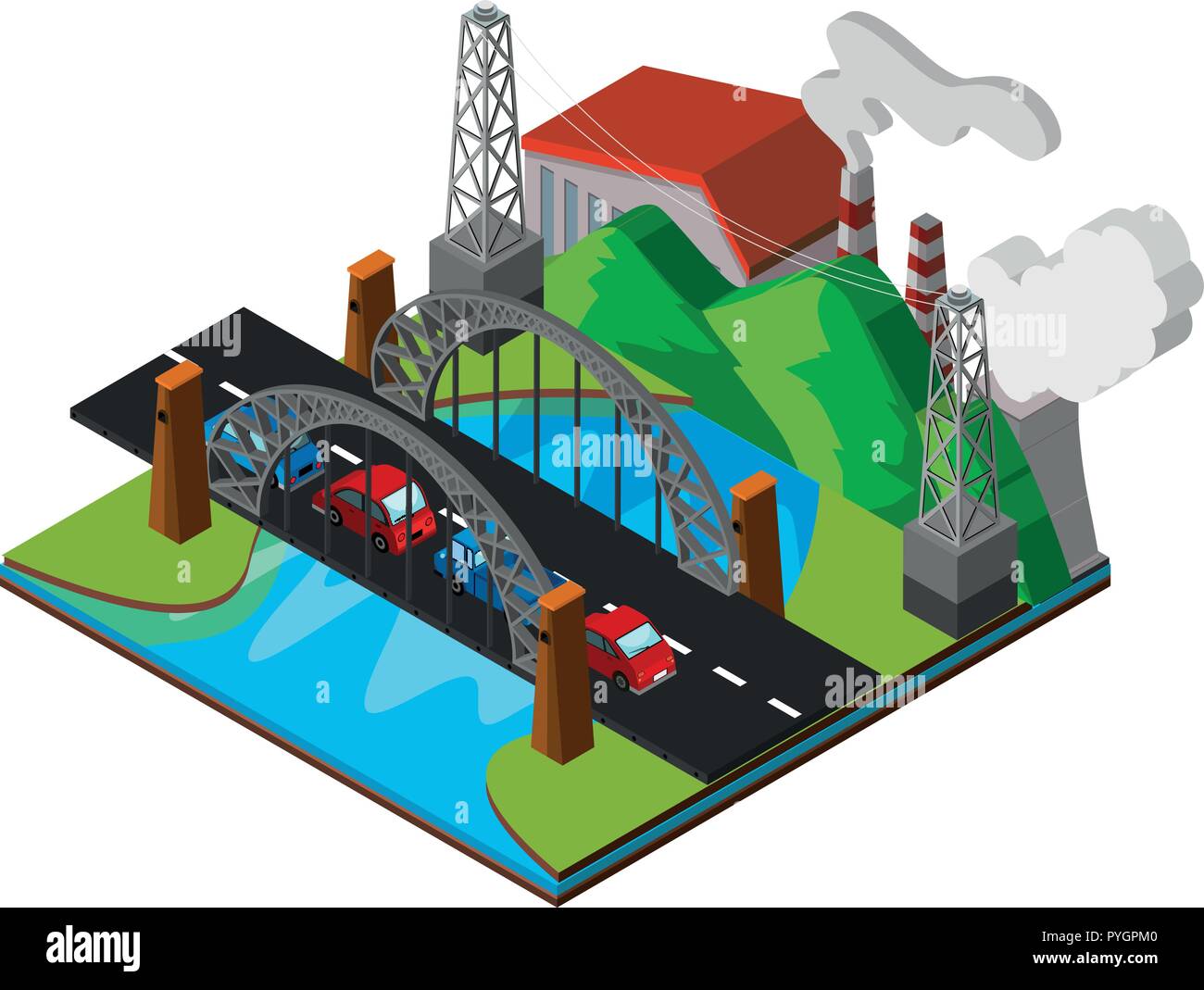 Cars on the bridge in 3D design illustration Stock Vector Image & Art ...