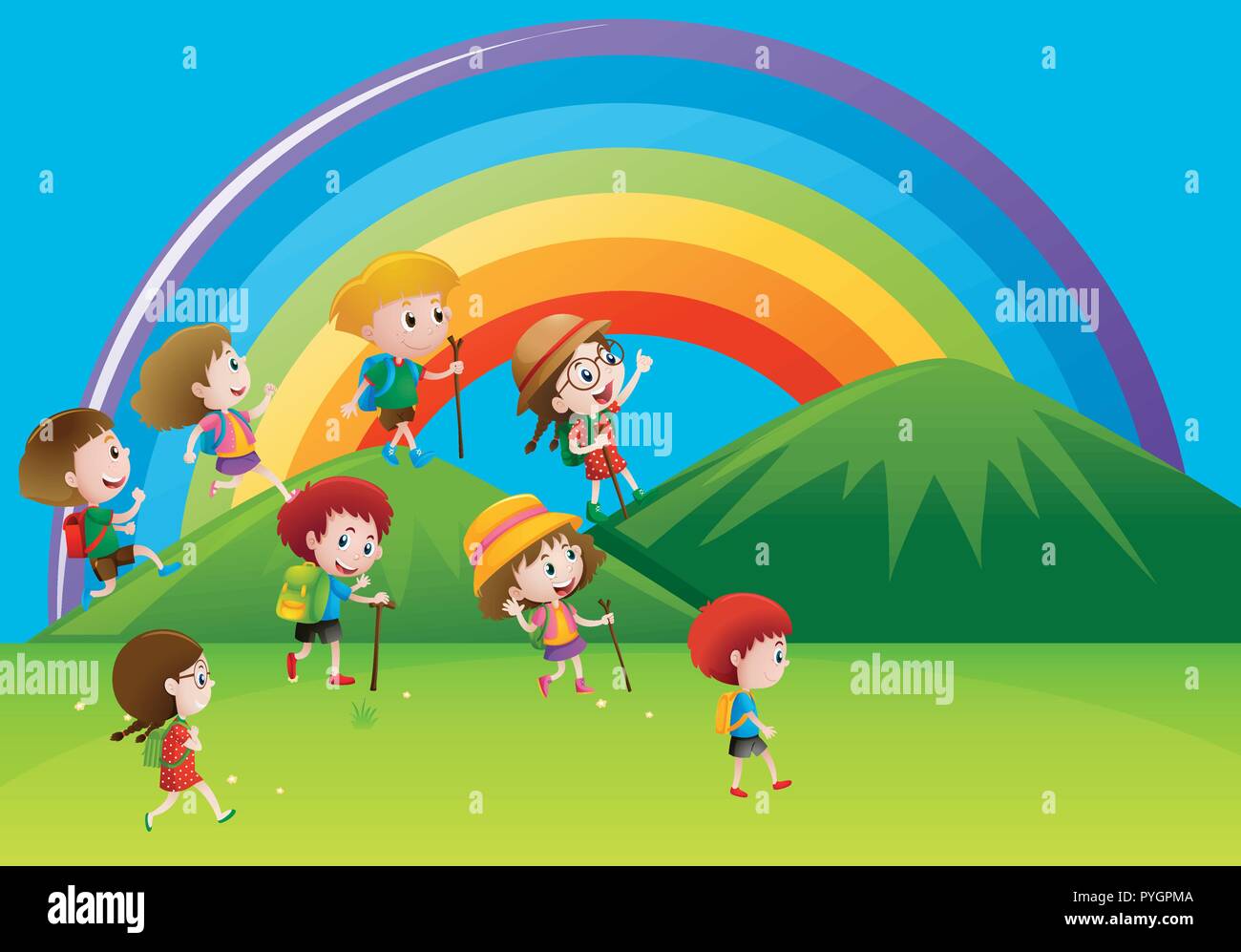 Kids Hiking Up The Mountains Illustration Stock Vector Image Art Alamy kids-hiking-up-the-mountains-illustration-stock-vector-image-art-alamy