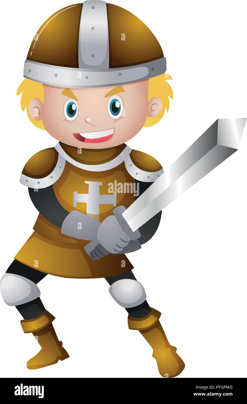 Knight in golden armour with sword illustration Stock Vector Image ...