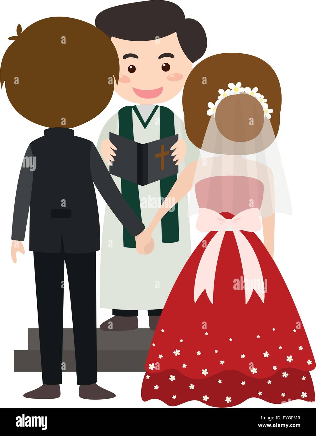 Wedding scene with bride and groom illustration Stock Vector Image ...