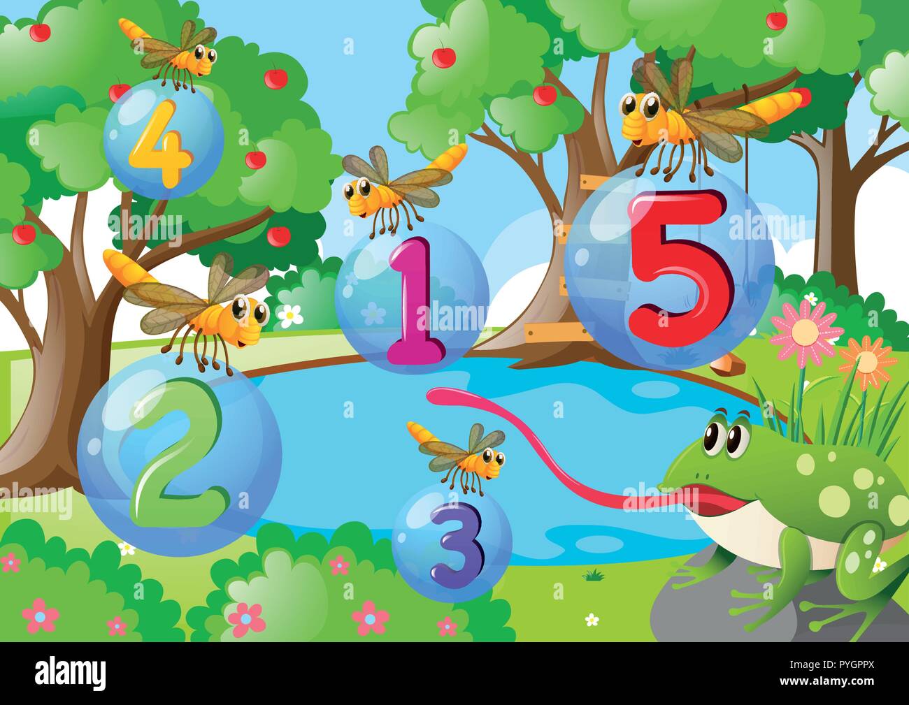 Counting number one to five with dragonflies in jungle illustration ...