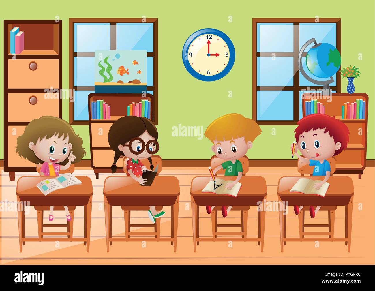 School Students In Classroom Clipart