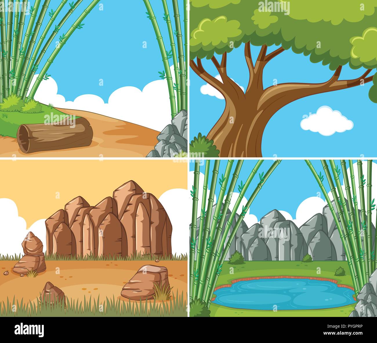 Four nature scenes at day time illustration Stock Vector Image & Art ...