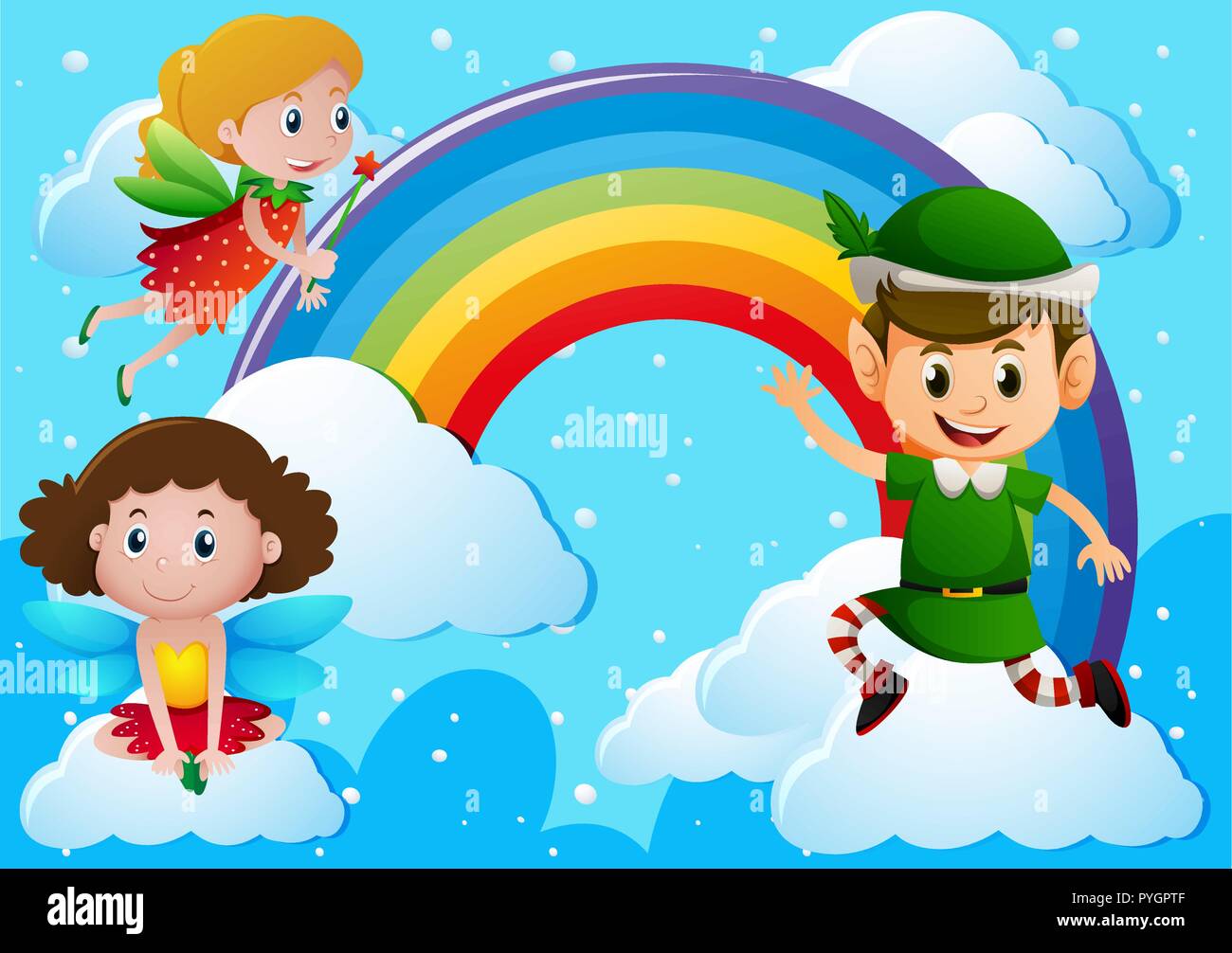 Fairies and elf over the rainbow illustration Stock Vector Image & Art ...