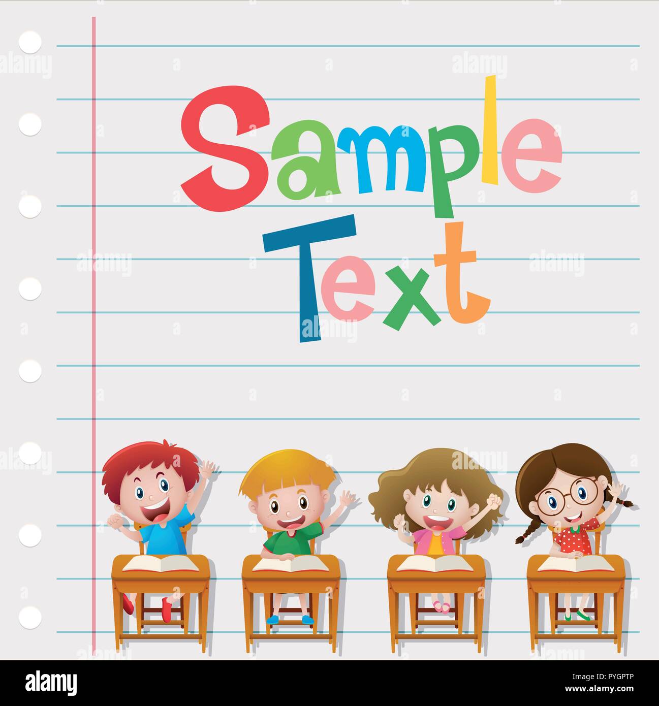 Paper template with kids in classroom illustration Stock Vector Image ...