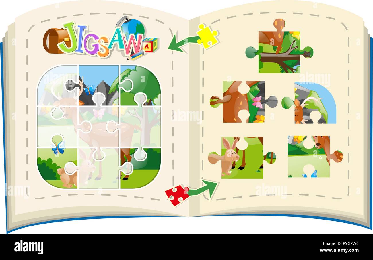 Jigsaw puzzle game with wild animals illustration Stock Vector Image ...
