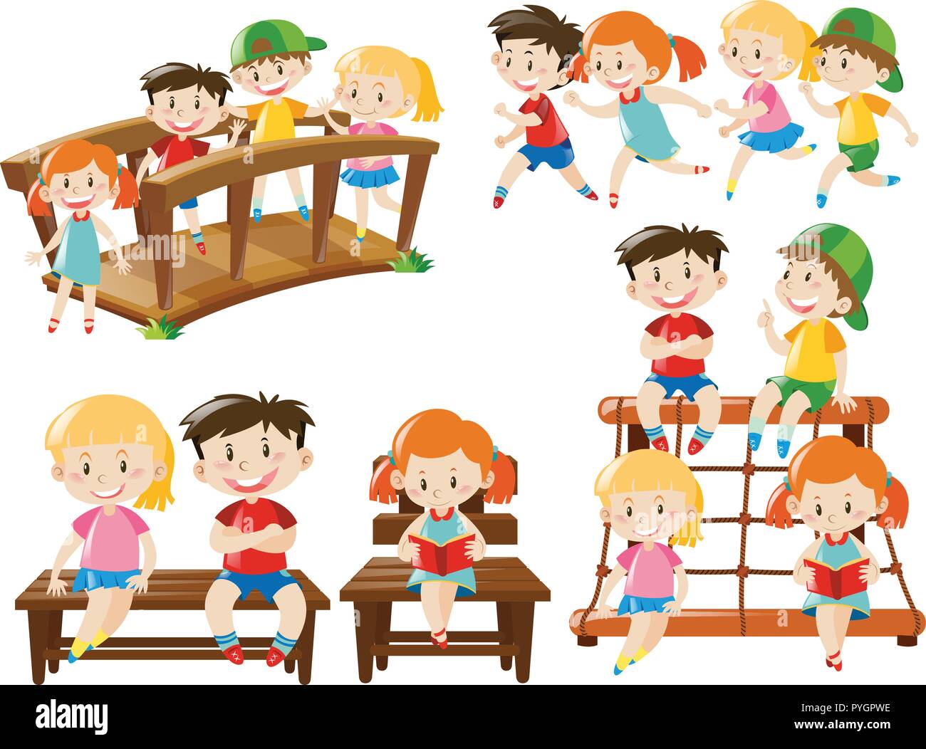Children doing different activities illustration Stock Vector Image ...