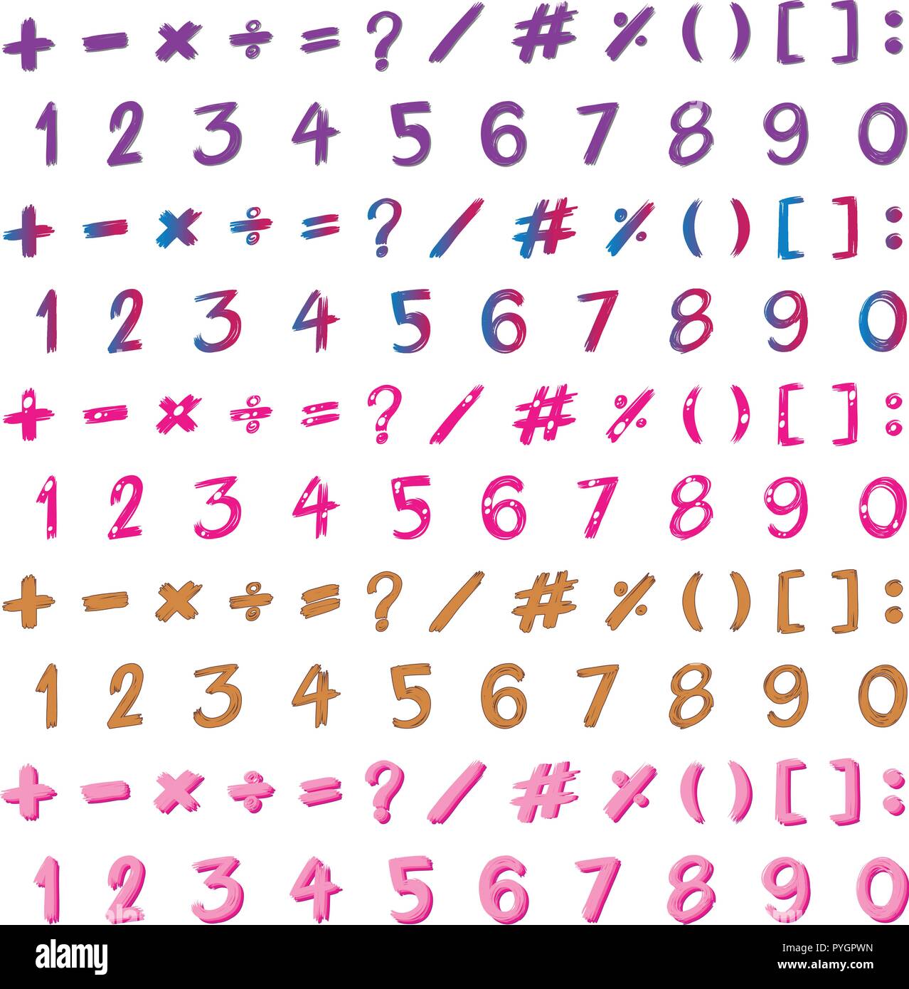Font design for numbers and signs in many colors illustration Stock ...