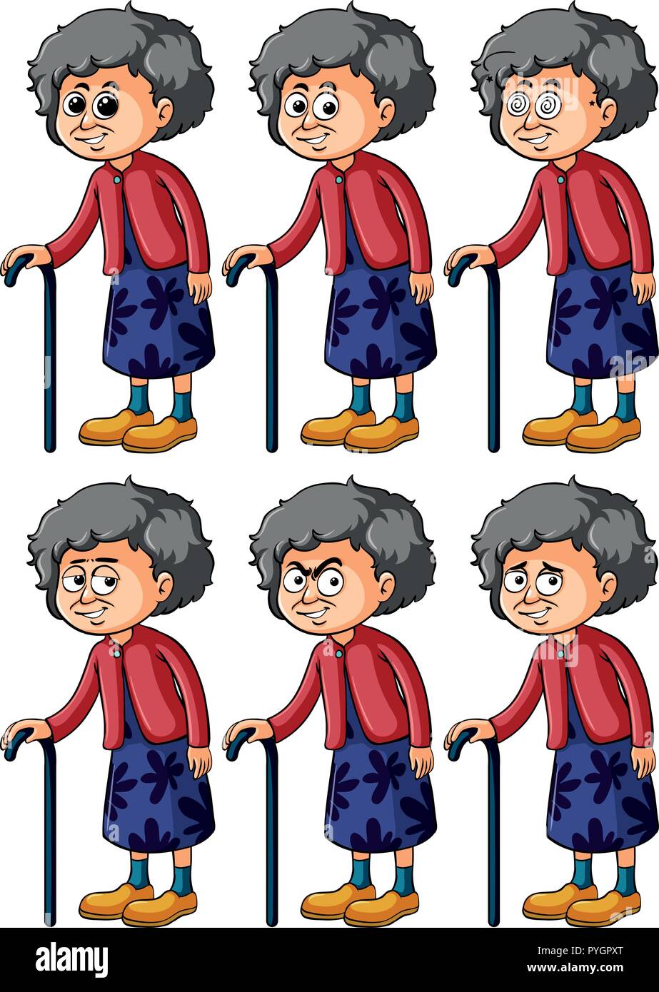 Old woman with different emotions illustration Stock Vector Image & Art ...