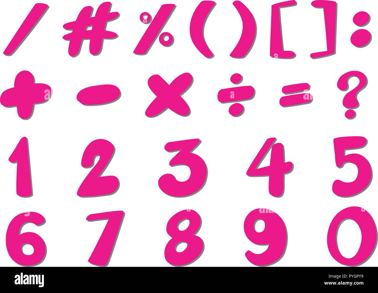 Font design for numbers and signs in pink illustration Stock Vector ...