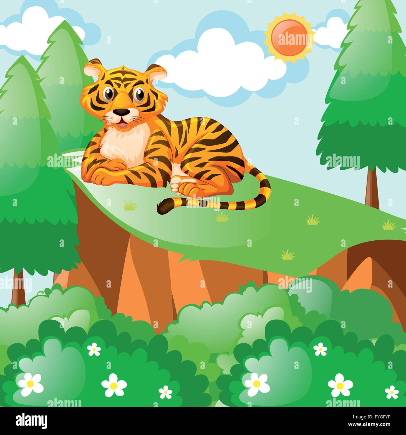 Tiger sitting on the cliff illustration Stock Vector Image & Art - Alamy